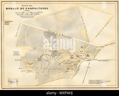 Plano del Bosque de CHAPULTEPEC, Mexico City 1938 old vintage map chart ...