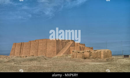 The reconstructed facade of the Neo-Sumerian Great Ziggurat of Ur, near ...