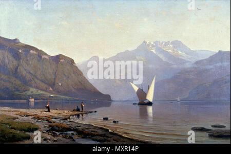 Veillon Auguste Louis - Figures Beside Lac Léman - Swiss School - 19th ...