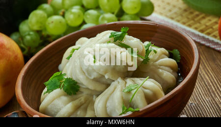 Turkmen Steamed Dumpling Manty, Traditional Turkmen bread, Top view ...