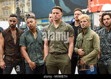 Channing Tatum pictured with dancers from Magic Mike Live in Piccadilly ...