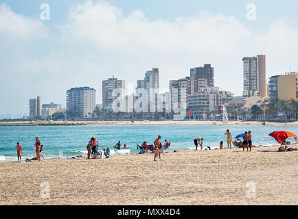 El Campello, Spain - May 22, 2018: Sandy beach and cityscape El ...
