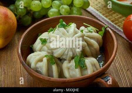 Turkmen Steamed Dumpling Manty, Traditional Turkmen bread, Top view ...