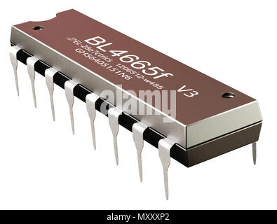 Information technologies. Microchip on circuit board, top view ...