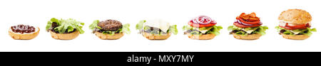 Process making of burger, step by step on black Stock Photo - Alamy