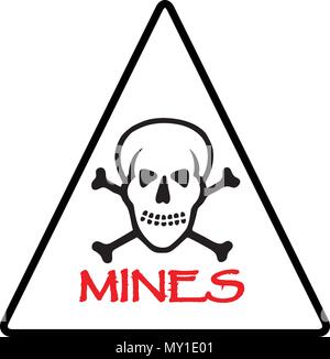 danger mines warning sign with skull and crossbones. Vector Stock ...