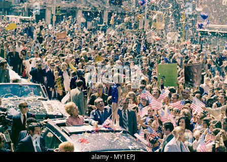 October 12, 1972. President Nixon and Pat Nixon standing and waving to ...