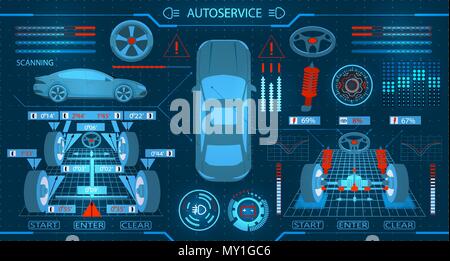 Car service. Scanning. Diagnostic alignment of the wheels. Car digital ...