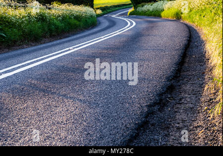 Low angle view of a double bend sign with a spotlight sign with a ...