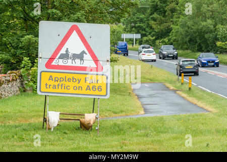 Road sign on A66 in County Durham closed to high sided vehicles and ...