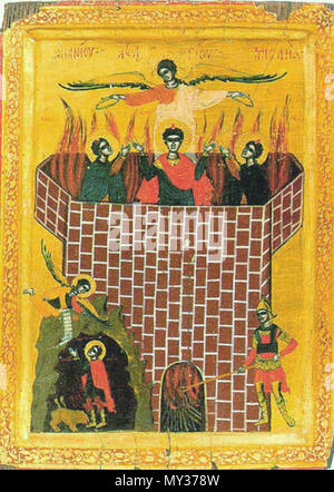 . Icon of archangel Michael protecting Hananiah, Mishael, and Azariah ...