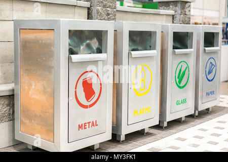Trash metal containers, tanks. Sorting of garbage. waste recycling ...