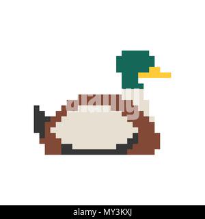 Pixel art drake. Waterfowl duck game asset. Animal vector illustration ...