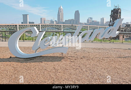 Cleveland Script and Skyline Stock Photo - Alamy