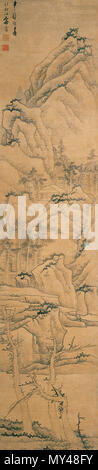 ‘Landscape’ is an ink on silk painting by Gong Xian, a Chinese artist ...