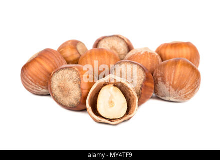 Pile of hazelnuts in shell, and a half on a white background Stock ...