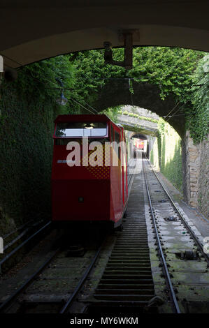 Italy, Lombardy, Bergamo, Funicular that leads from Low City to the ...