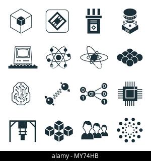 Digital vector quantum computing and qubits icon set pack illustration, simple line flat style ...