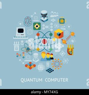 Artificial quantum computing and qubits technology isometric 3d icons infographics with people ...