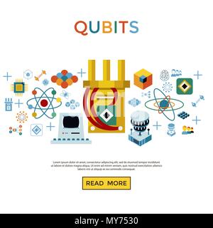 Artificial quantum computing and qubits technology isometric 3d icons ...