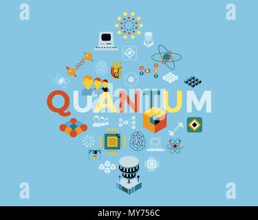 Artificial quantum computing and qubits technology isometric 3d icons infographics with people ...
