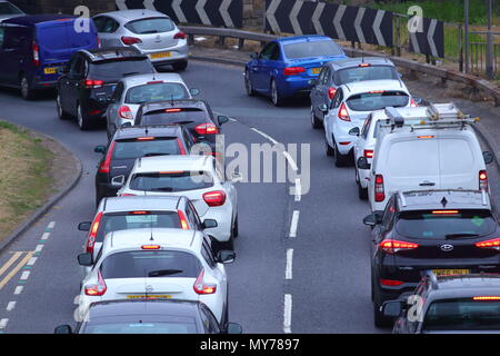 Traffic building up at the Armley Gyratory in Leeds during roadworks to ...