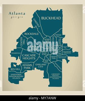Atlanta Georgia Map with neighborhoods and modern round shapes Stock ...