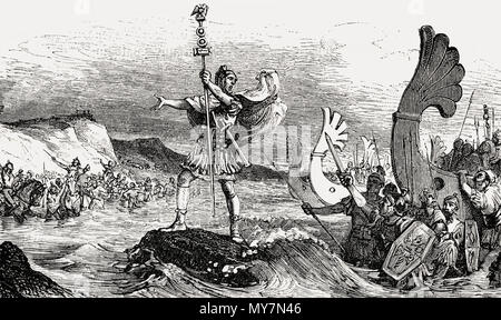 Illustration of Julius Caesar's invasion of Ancient Britain in 55 AD ...