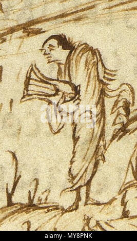 . English: From the Utrecht Psalter, a musician with a cithara or lyre ...