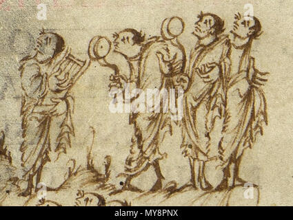 . English: From the Utrecht Psalter, from the left a psaltery ...