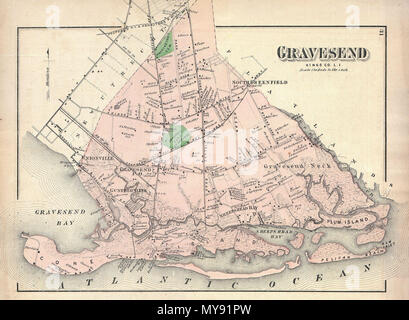 1873 Beers Map of Gravesend, Brooklyn, New York City, includes Coney ...
