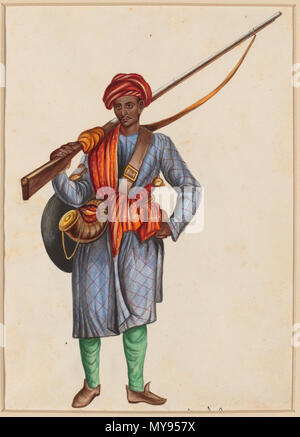 . English: A painting of a Mughal Infantryman; one of seventeen ...