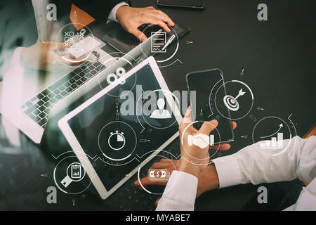Business process management using flowchart swimlane diagram. Concept ...