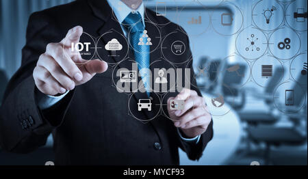 Concept of smart city with businessman pressing buttons Stock Photo - Alamy
