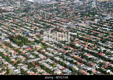 AERIAL VIEW OF SUBURBS ON OUTSKIRTS OF CARDIFF, CAPITAL CITY OF WALES ...