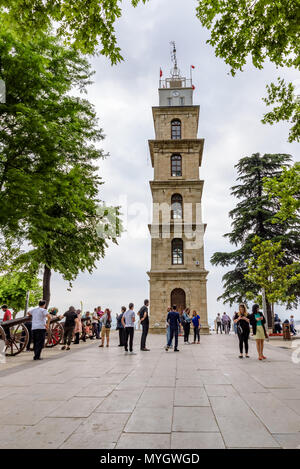 People visit historical tophane Clock Tower in Bursa,Turkey.20 May 2018 ...