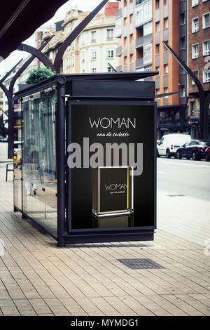 bus stop perfume advertising billboard on the street 3d rendering Stock ...