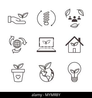 Environmental concerns icon set with lightbulb, hand holding leaf ...