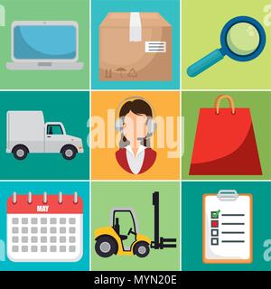 set of boxes carton with calendar reminder vector illustration design ...