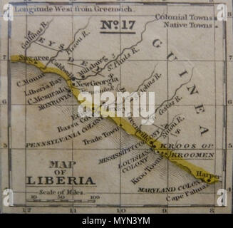 Map of Liberia. 19th-century map of Liberia in West Africa as it ...