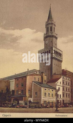 . English: Opole's town hall with four old houses attached to the tower ...