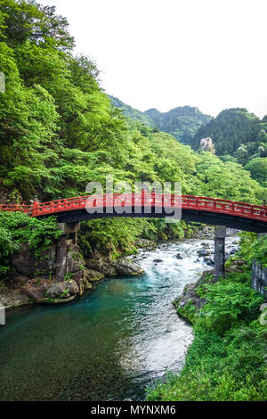 Futarasan jinja. Red wooden Shinkyo bridge, Nikko, Japan. Shinkyo ...