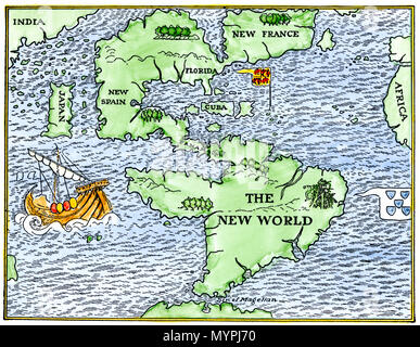 Map Of America 1540 Stock Photo - Alamy