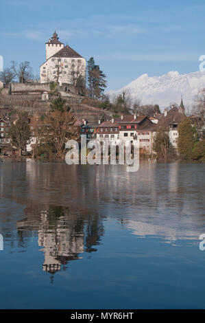 Scenic Village and Castle Werdenberg in fall, Grabs Rheintal CH Stock ...