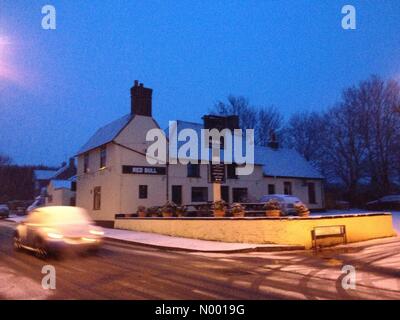 The Red Bull pub in Eccles near Aylesford and Maidstone in Kent, snow ...