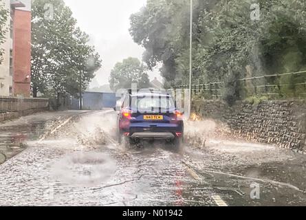 Exeter, Devon, UK. 17th Sep 2023. UK Weather: Raich Keene in heavy rain ...