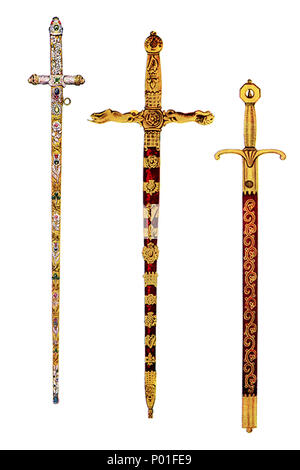 From left to right, The Sword of Mercy or Curtana, The Jewelled Sword ...