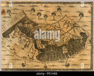 16th century map of the world. Published around 1590, this map shows ...