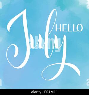 Hello July lettering. Elements for invitations, posters, greeting cards ...