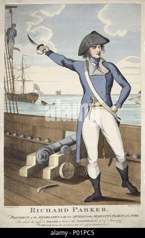 Mutiny on board in a war ship, by sailors, for the punishment by lash ...